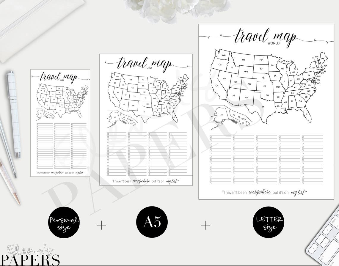 Printable TRAVEL USA MAP Insert for Your Pocket Personal A5 | Etsy