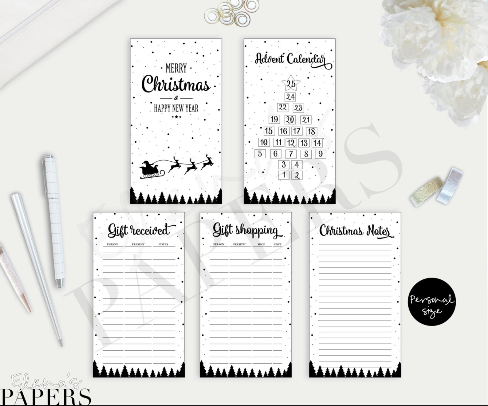 Printable CHRISTMAS inserts Black & White style | Etsy