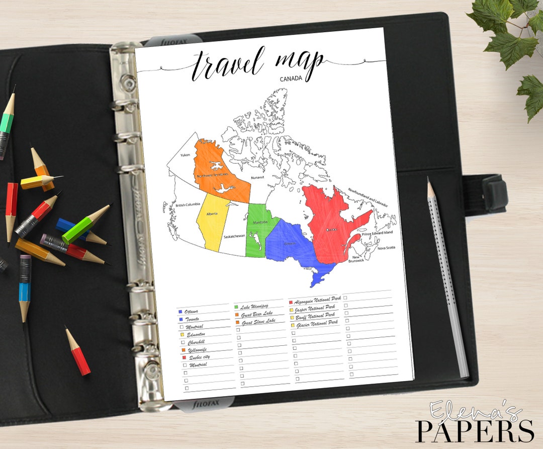 Printable TRAVEL CANADA MAP Insert for Your Pocket, Personal, A5 ...