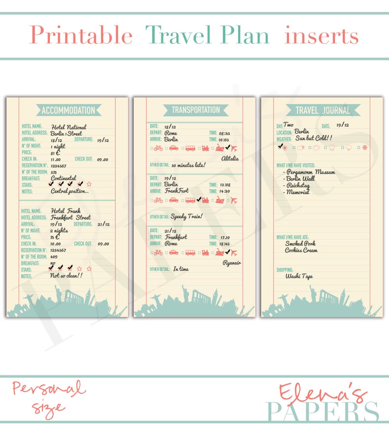 Travel Plan inserts for your Personal planner_Trip | Etsy