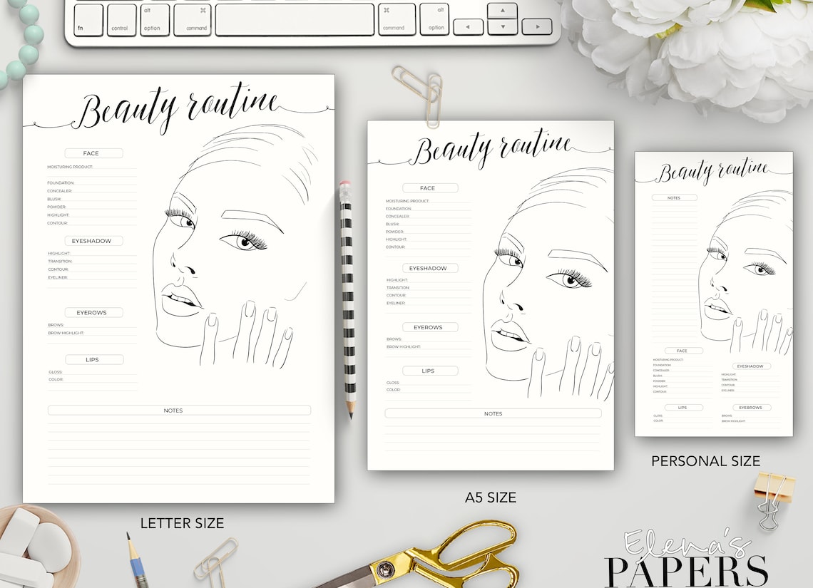 Printable BEAUTY ROUTINE TRACKER Insert for Your Personal, A5 and ...