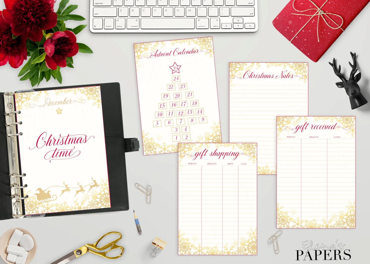 Printable A5 GOLD CHRISTMAS inserts for your A5 and Franklin | Etsy