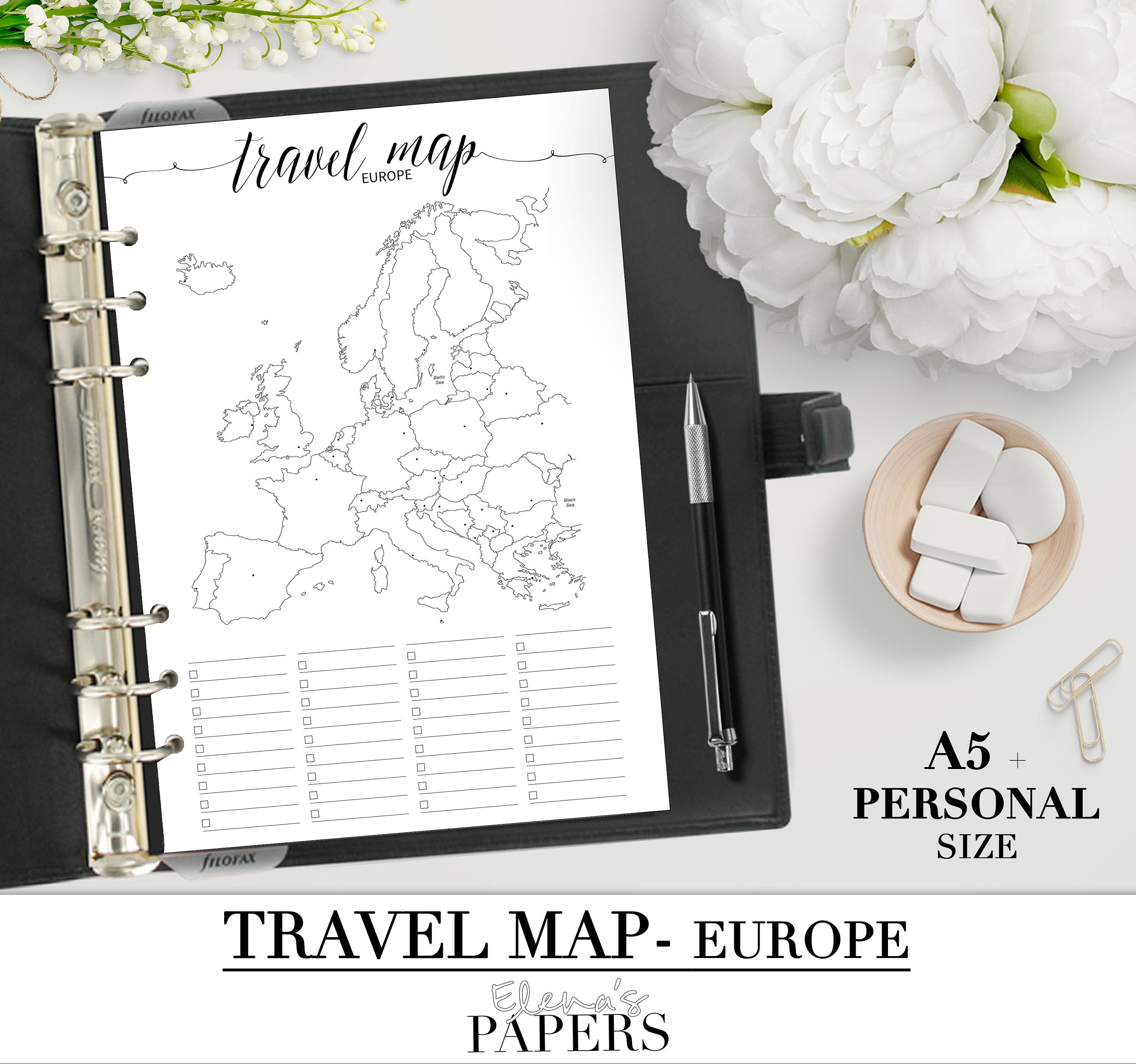 Printable TRAVEL EUROPE MAP Insert for Your Personal A5 and | Etsy