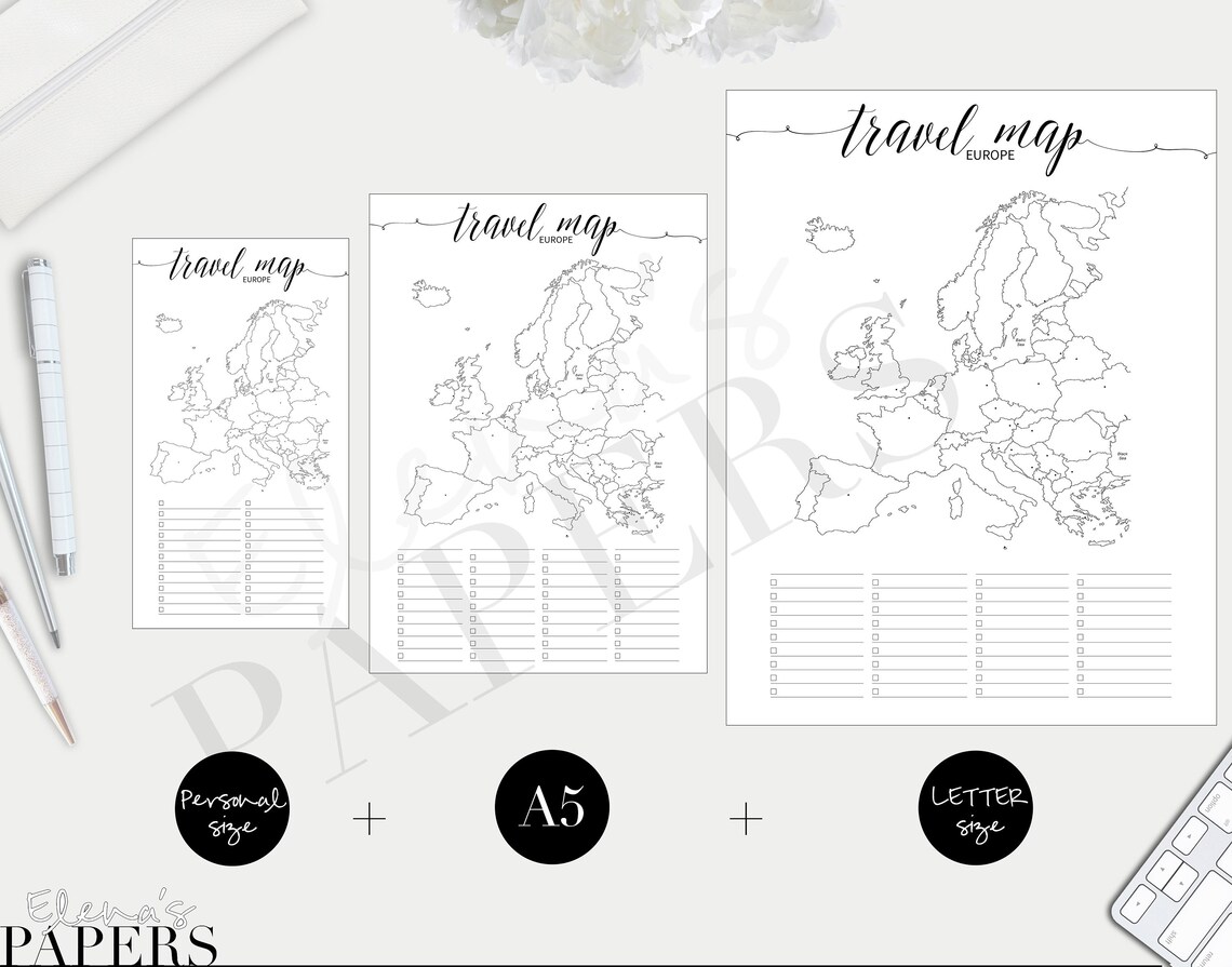 Printable TRAVEL EUROPE MAP Insert for Your Personal A5 and - Etsy