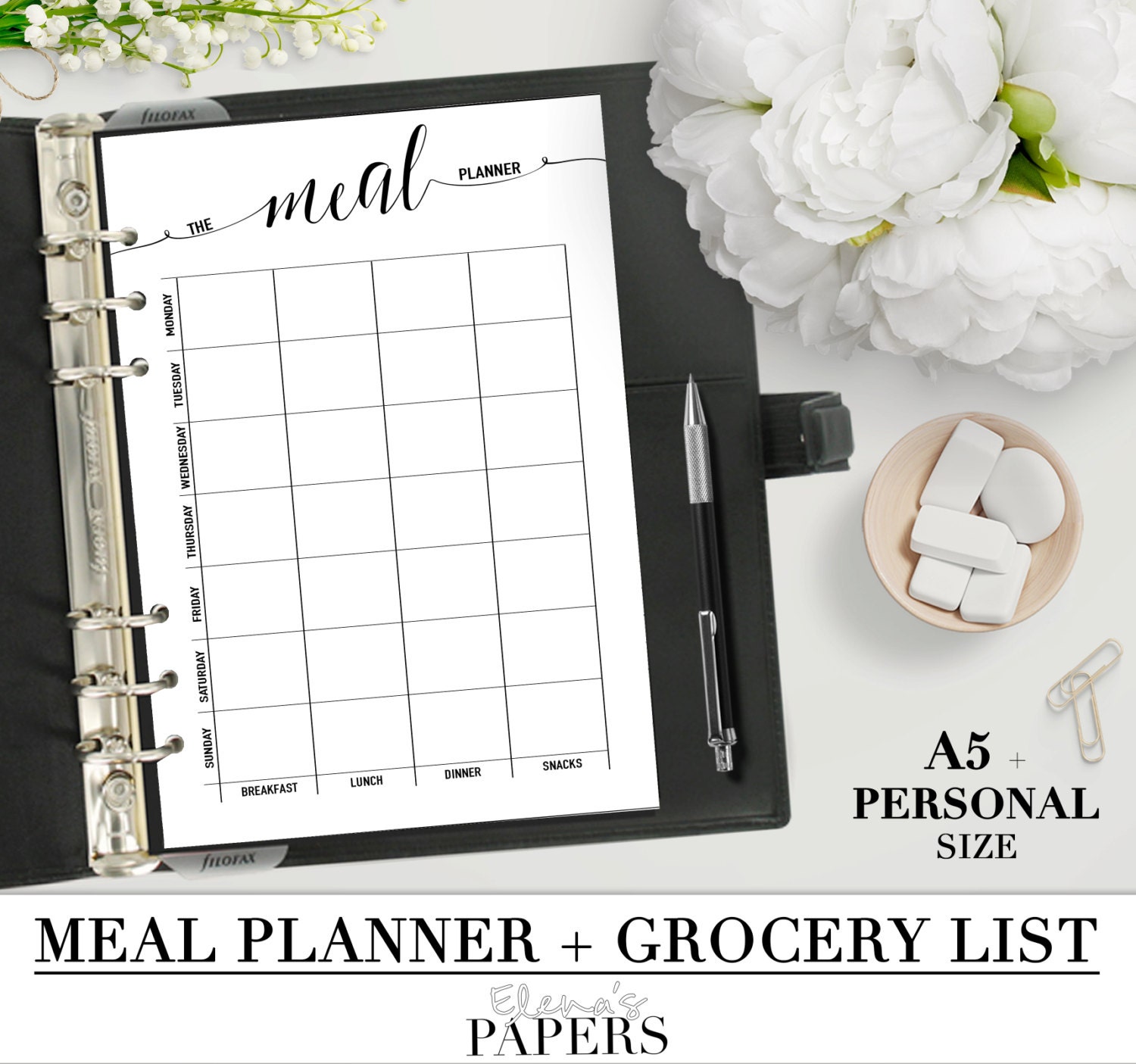 Printable MEAL PLANNER GROCERY list for your Personal A5 | Etsy