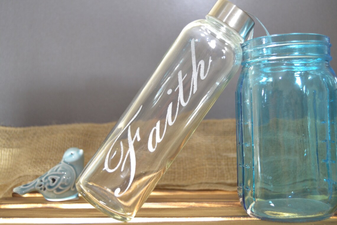 Faith glass water bottle Personalize with other words Ex: | Etsy