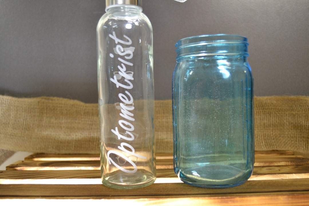 Optometrist Etched Glass Water Bottle With Glasses Drinking Levels - Etsy
