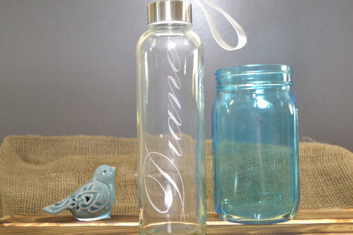 Personalized glass water bottle with stainless steal cap. | Etsy