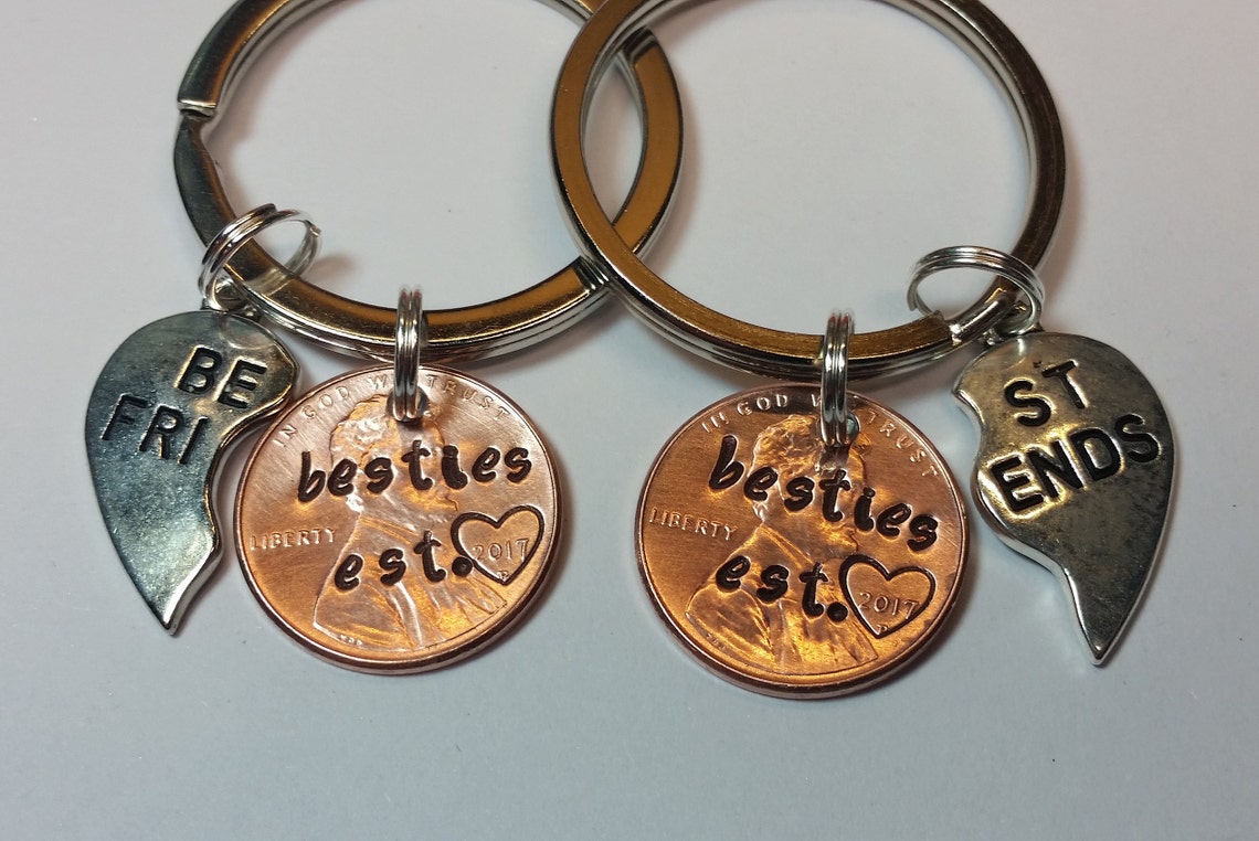 Besties Keychain Gift Matching Friend Keychains Silver Split | Etsy
