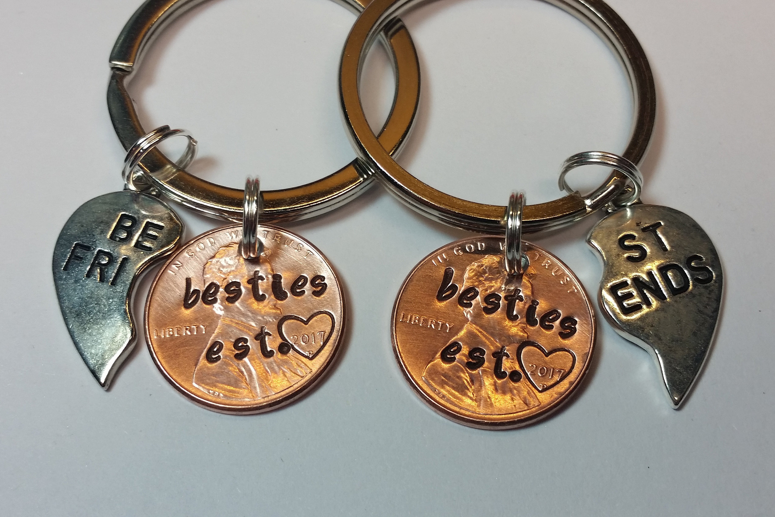 Besties Keychain Gift Matching Friend Keychains Silver Split | Etsy