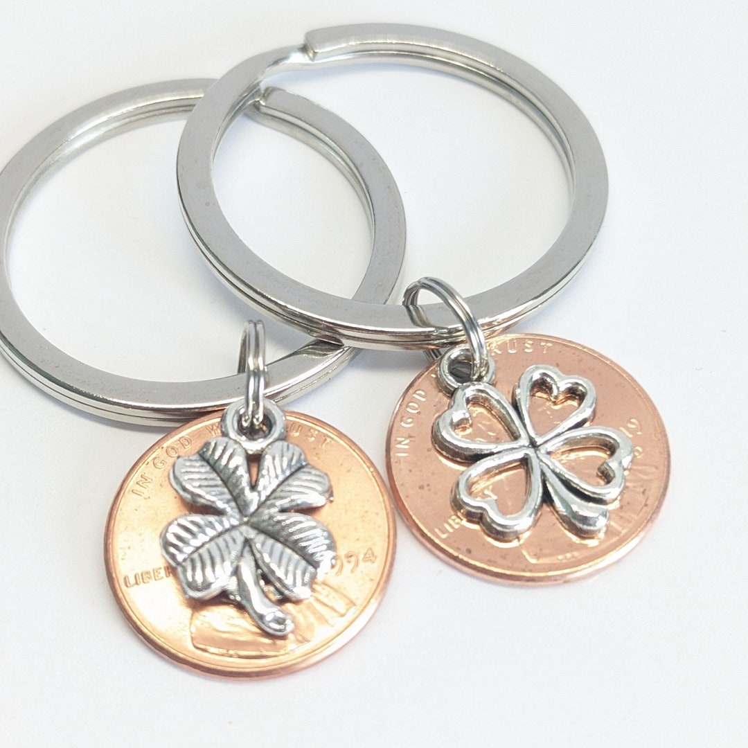 Lucky Penny Keychain With Four Leaf Clover Charm, Gift for 16th ...