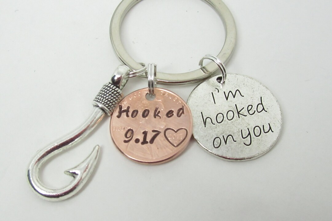 Personalized Hooked Anniversary Keychain Gift, I'm Hooked on You Charm ...