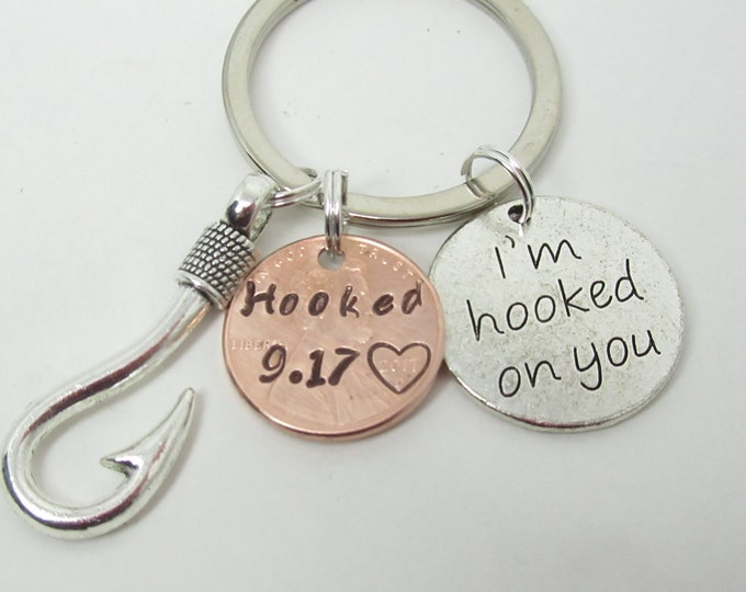 Hooked and Caught Penny Keychain Set, Hooked on You Keychain, Lucky ...