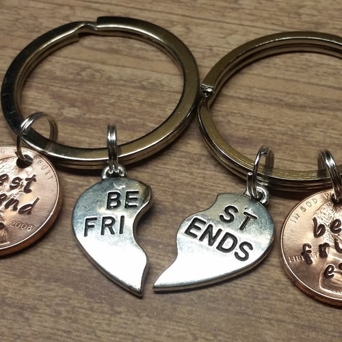 Besties Keychain Gift Matching Friend Keychains Silver Split - Etsy