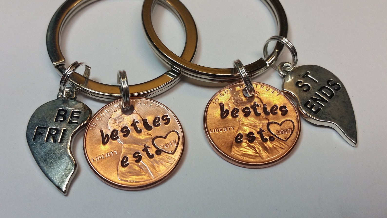 Besties Keychain Gift Matching Friend Keychains Silver Split | Etsy