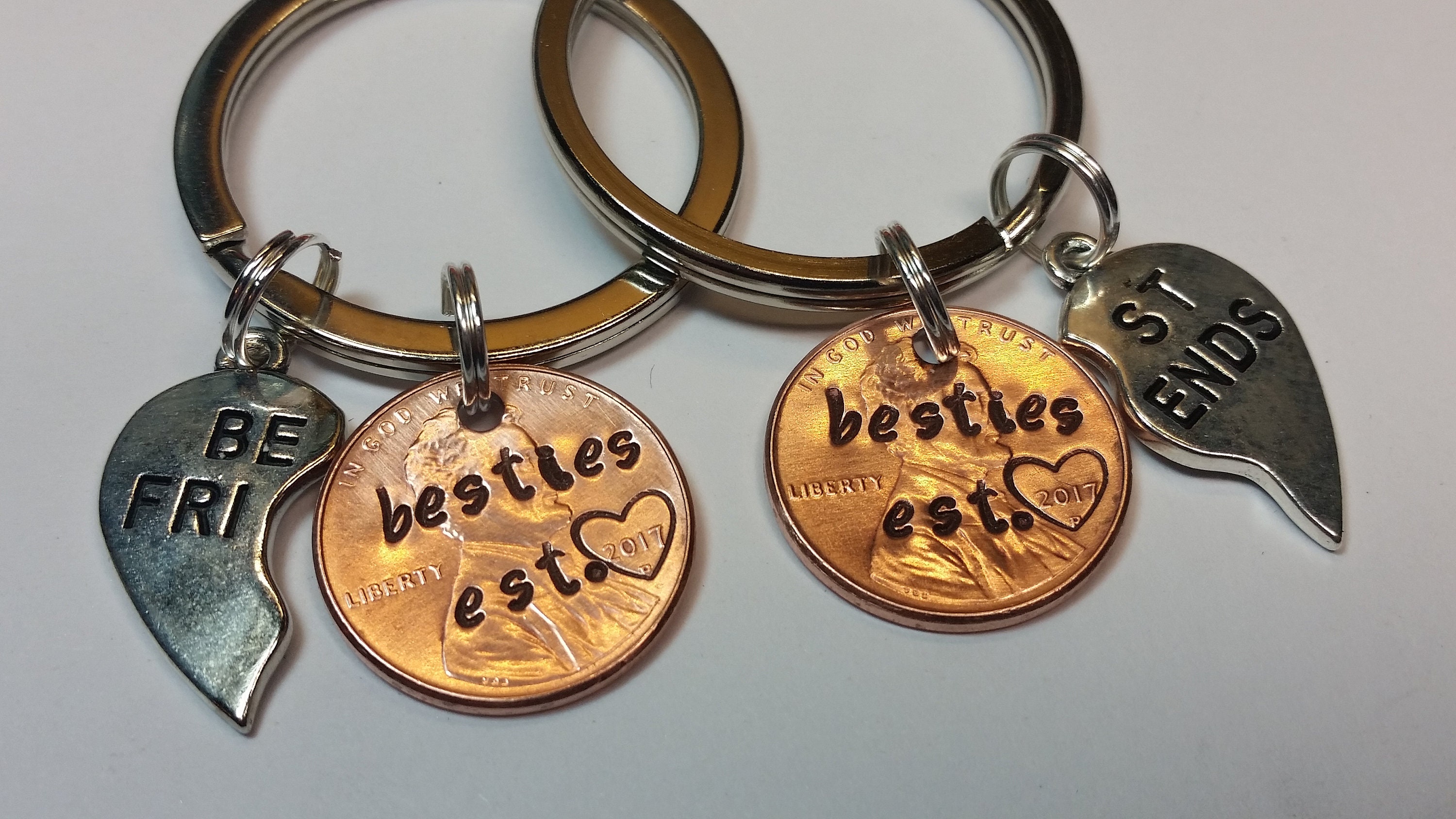 Besties Keychain Gift Matching Friend Keychains Silver Split | Etsy