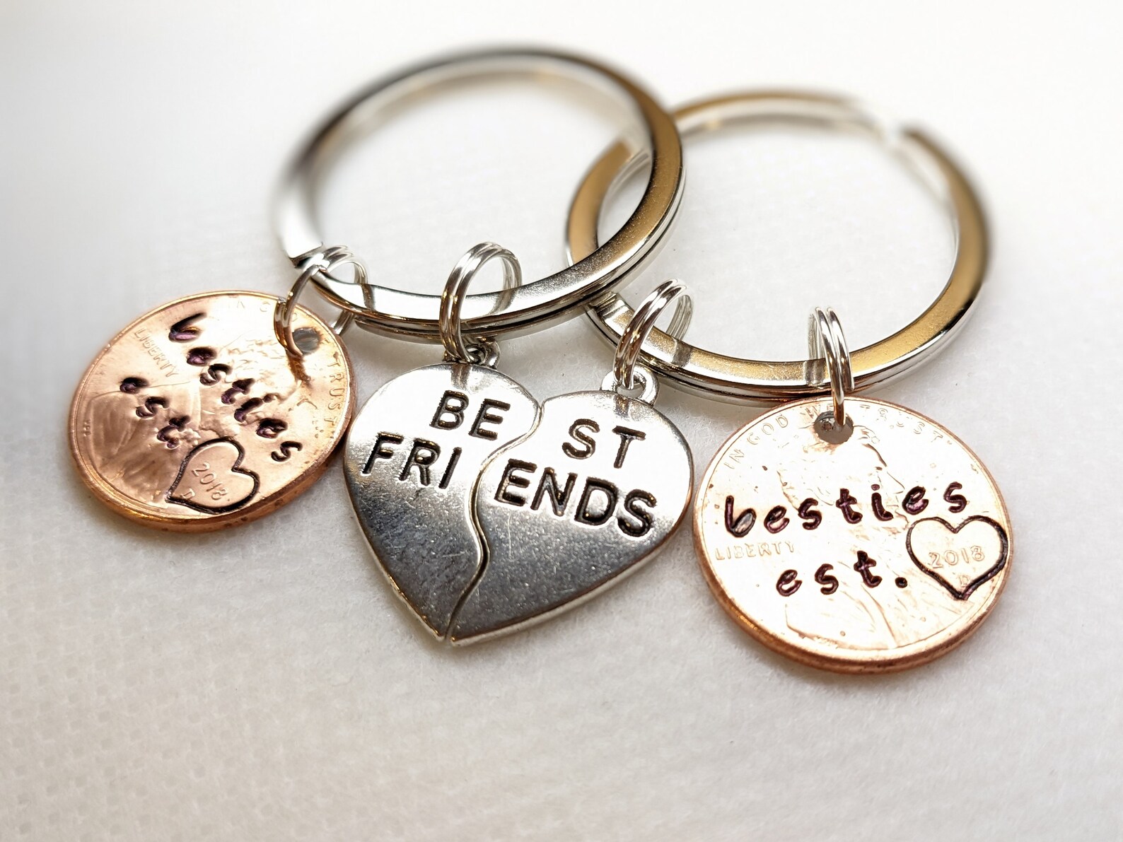 Besties Keychain Gift Matching Friend Keychains Split Heart - Etsy