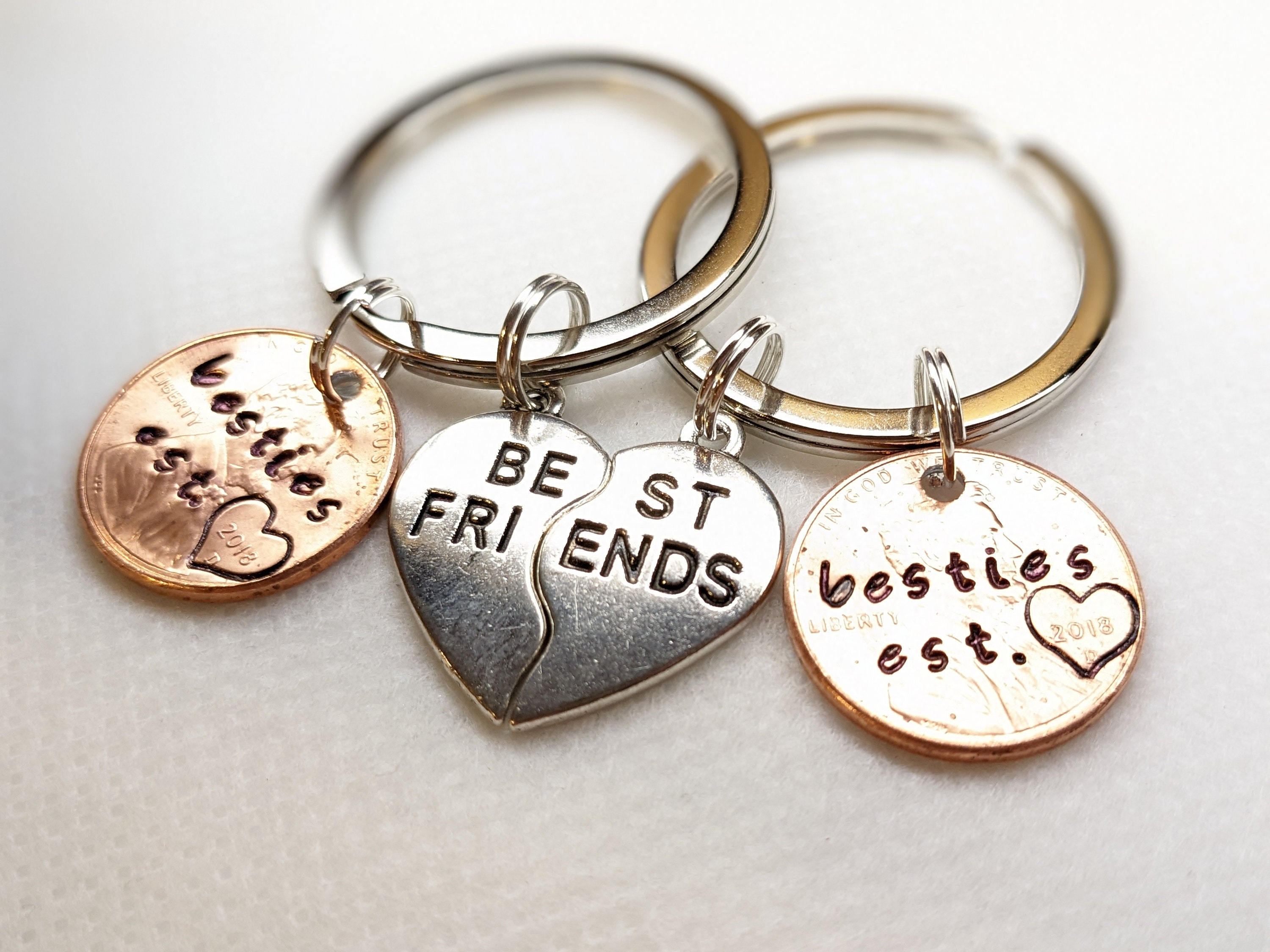 Besties Keychain Gift Matching Friend Keychains Split Heart - Etsy
