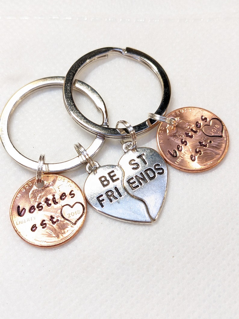 Besties Keychain Gift Matching Friend Keychains Split Heart - Etsy