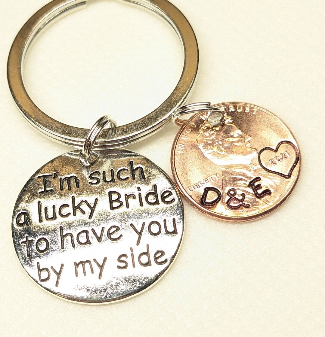 Lucky Bride Quote Charm Keychain, Wedding Day Gift for Husband, Fiance ...