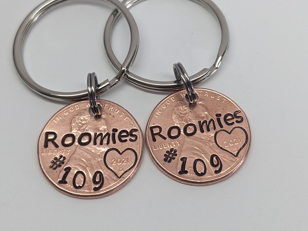 Pair of Hand-stamped Penny Keychains - Unique Roomie Set, College ...
