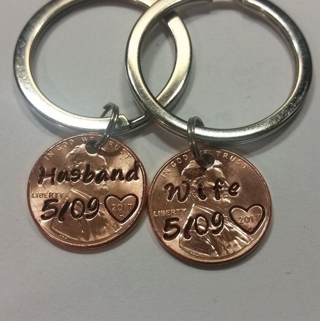Husband and Wife Wedding Day Personalized Lucky Penny Key Chains ...
