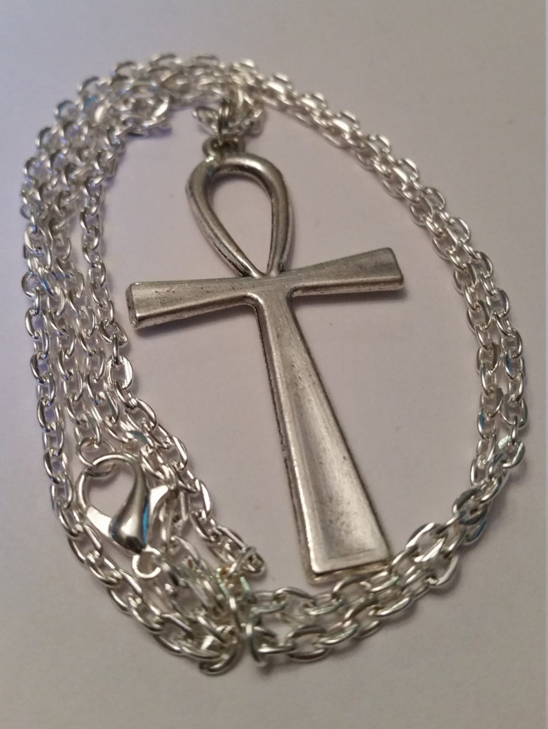 Silver Large Ankh Cross Necklace, Silver Plated Chain, Ankh Cross ...
