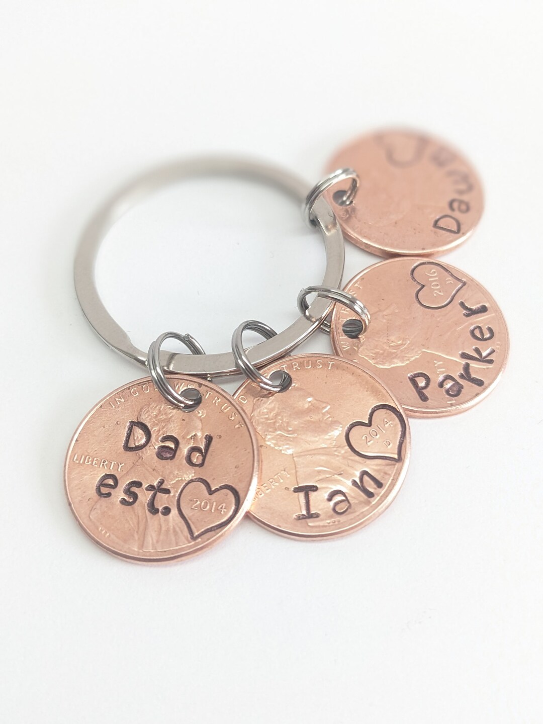 Personalized, Dad Est Hand Stamped Penny Key Chain, Fathers Day, Dad ...