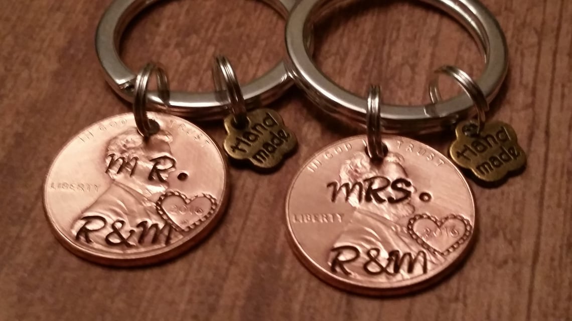 Mr & Mrs Keychains Hand Stamped Wedding Gift Personalized - Etsy