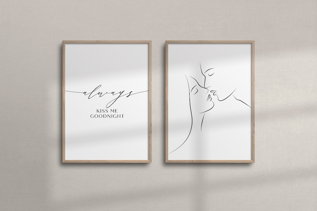 Printable Always Kiss Me Goodnight Wall Art Set of 2 | Couple Kiss Line ...