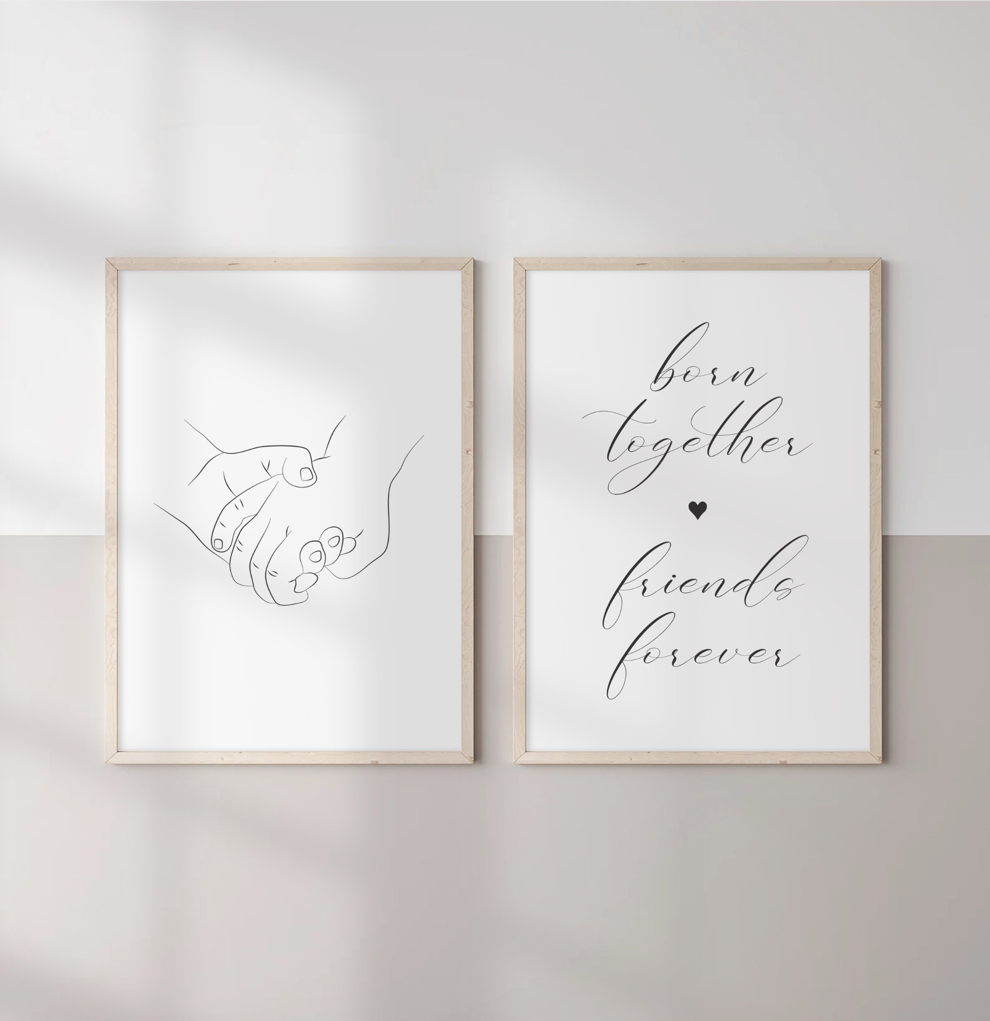 Born Together Friends Forever Print Set of 2 Printable Twins Line Art ...