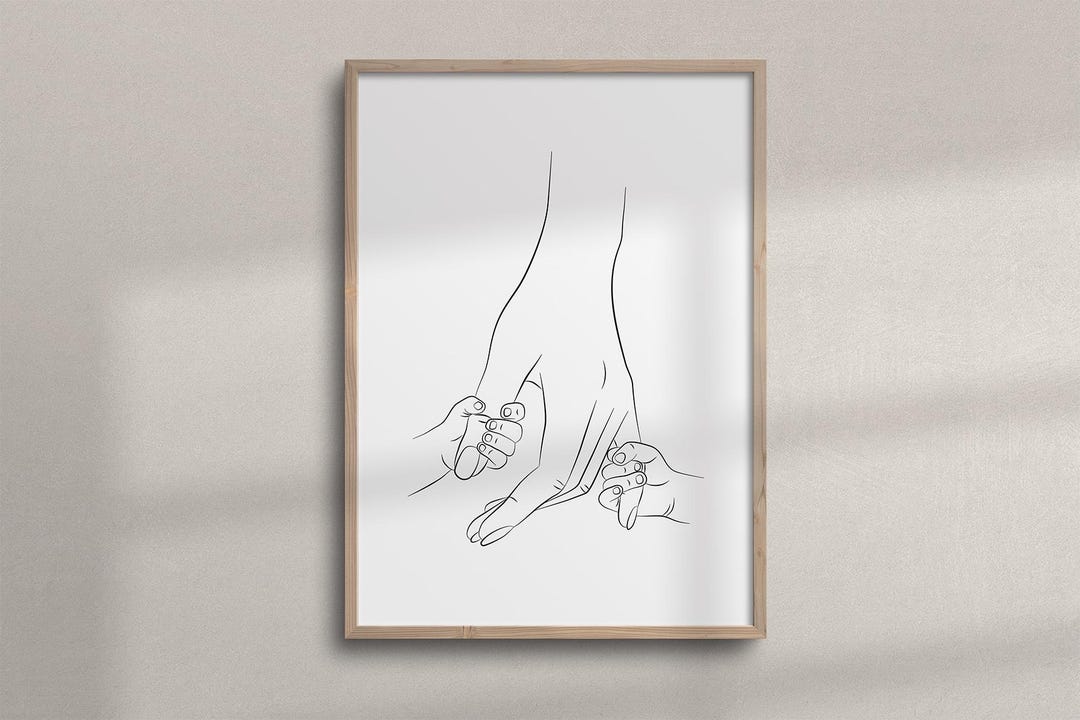 Twins Holding Mother's Hand Line Art | Printable Wall Art for ...