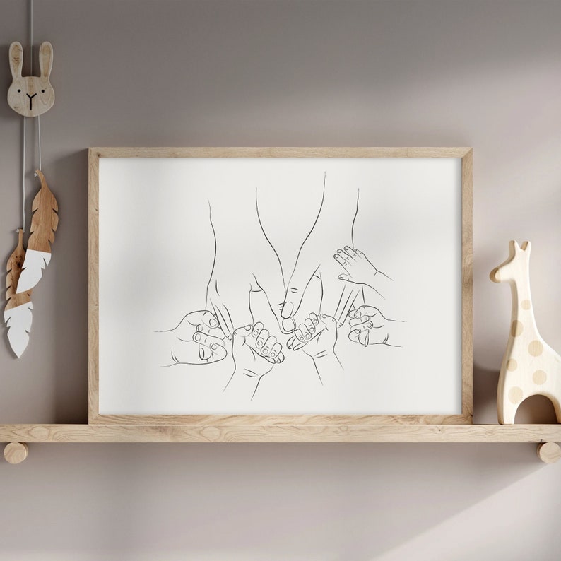 Printable Family of Seven Hands Line Art Five Kids Holding - Etsy