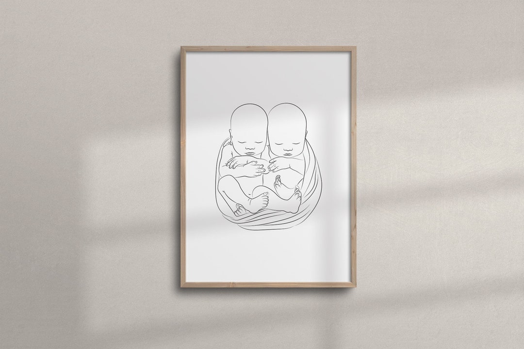 Twins Line Art | Printable Minimalist Nursery Decor | Twin Babies Wall ...