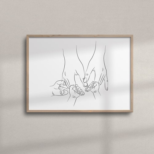 Printable Two Kids Holding Parents' Hands Line Art - Etsy