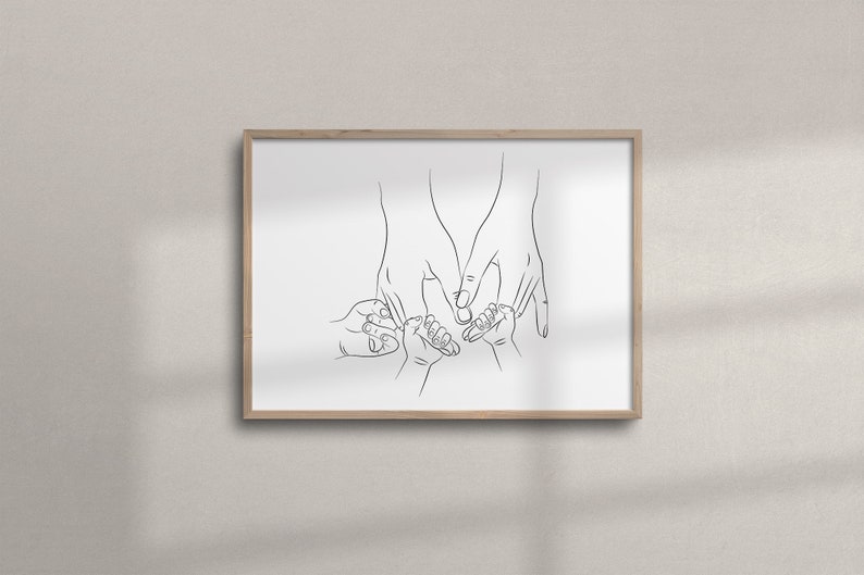 Printable Family of Five Holding Hands Line Art | Three Kids Holding ...