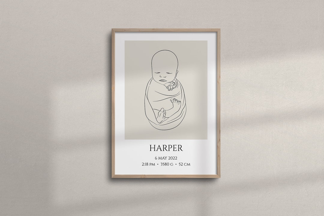 PRINTABLE Personalized Baby Birth Details Poster | Baby Line Drawing ...