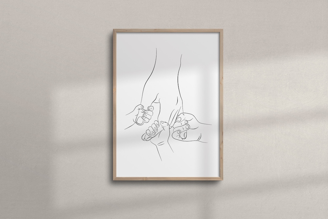 Three Kids Holding Father's Hand Line Art | Printable Wall Art for ...
