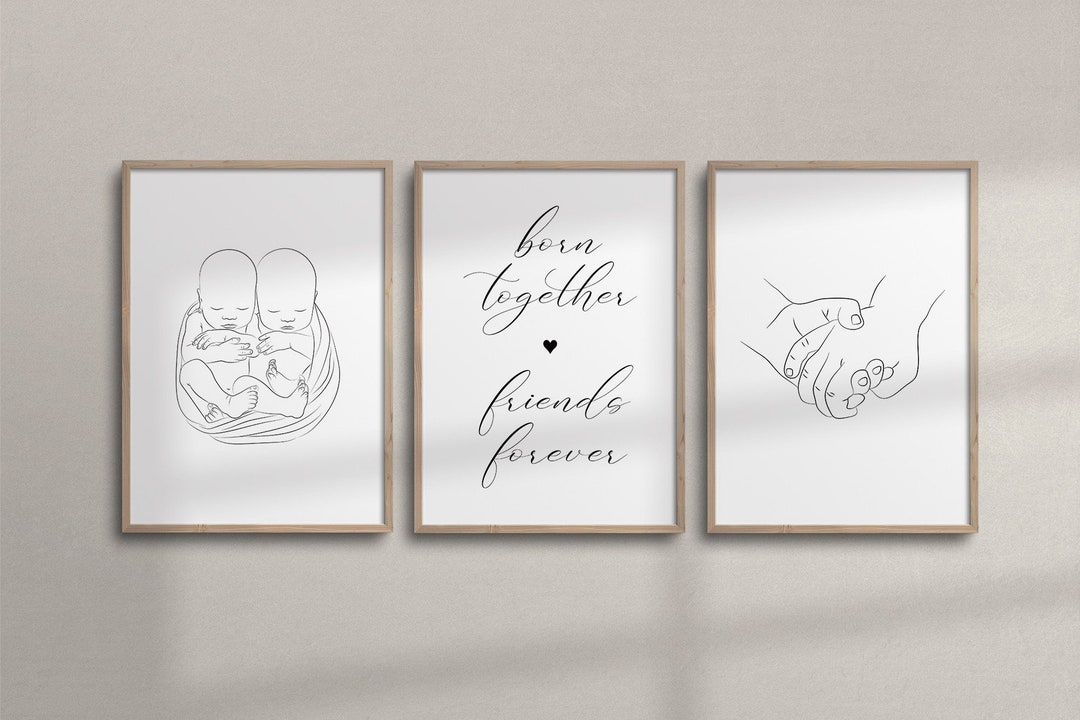 Born Together Friends Forever Print Set of 3 | Twins Line Art for ...