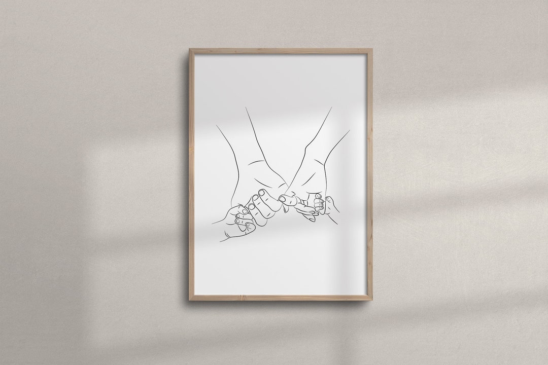 Printable Two Kids Holding Parents' Hands Line Art | Family of 4 Hands ...