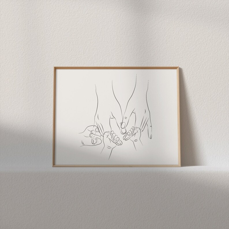 Printable Family of Five Holding Hands Line Art | Three Kids Holding ...