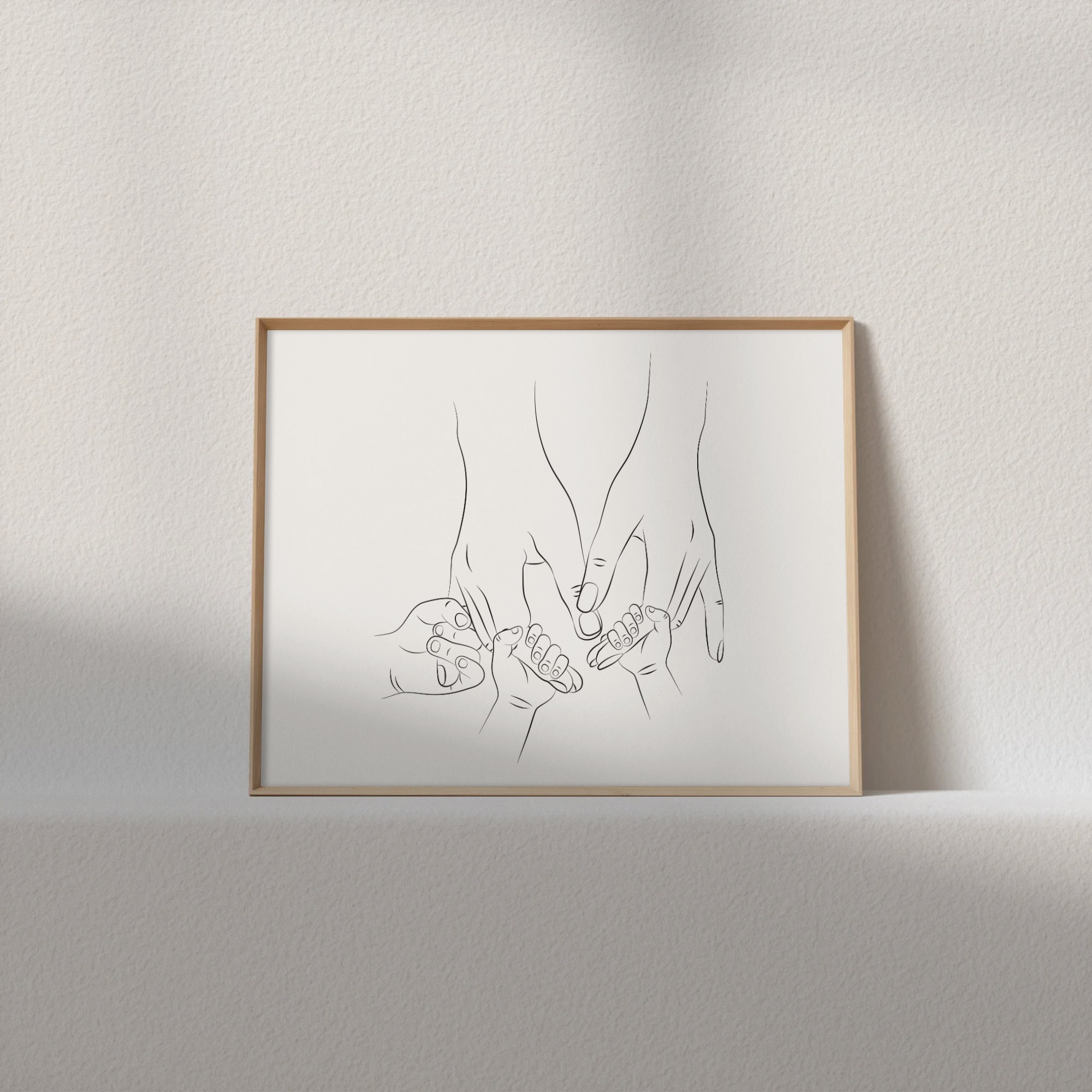 Printable Family of Five Holding Hands Line Art | Three Kids Holding ...