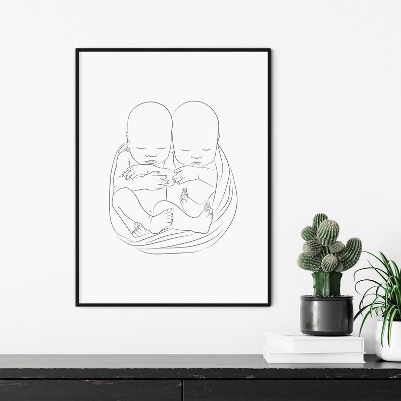 Twins Line Art Printable Minimalist Nursery Decor Twin | Etsy