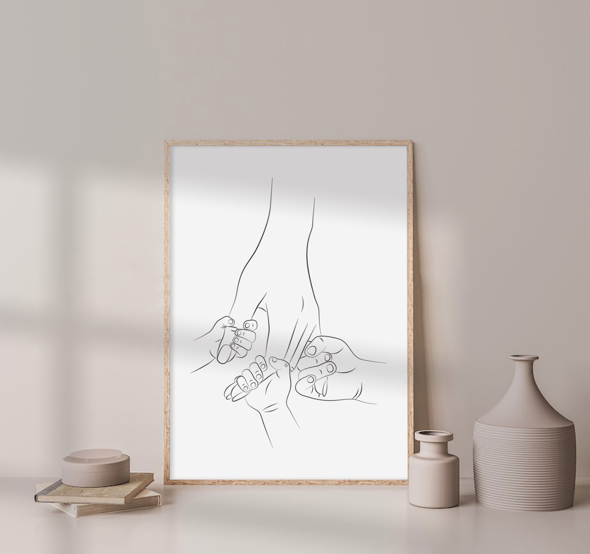 Three Kids Holding Mother's Hand Line Art | Printable Wall Art for ...