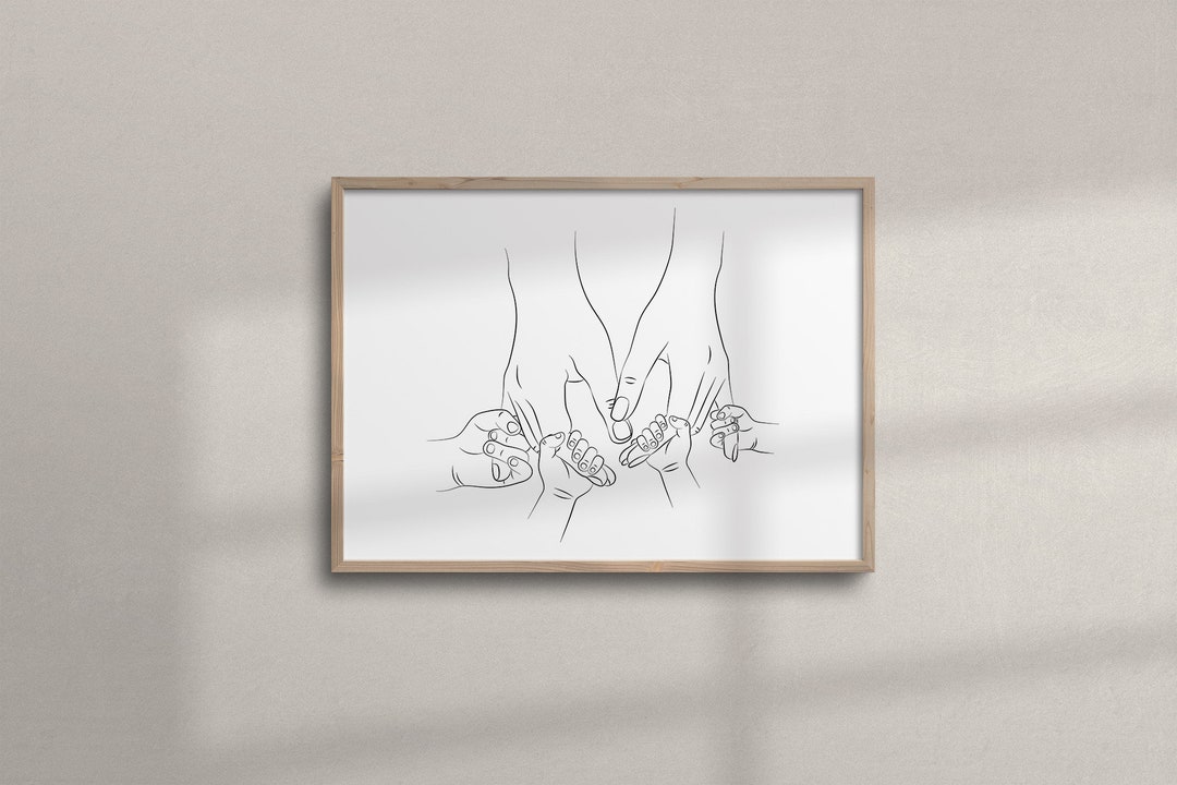 Printable Family of Six Holding Hands Line Art | Four Kids Holding ...