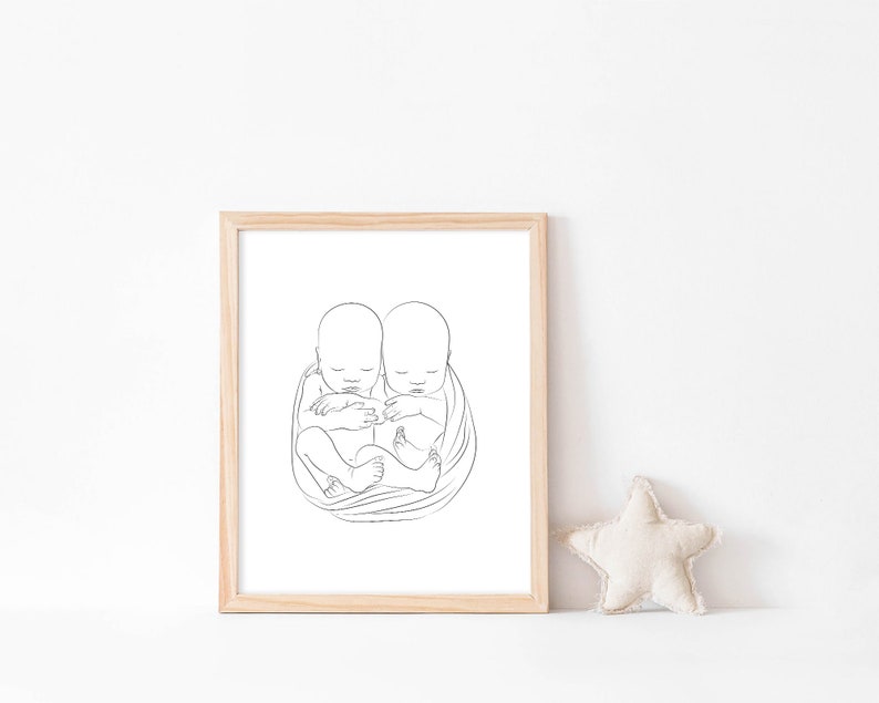 Twins Line Art Printable Minimalist Nursery Decor Twin | Etsy