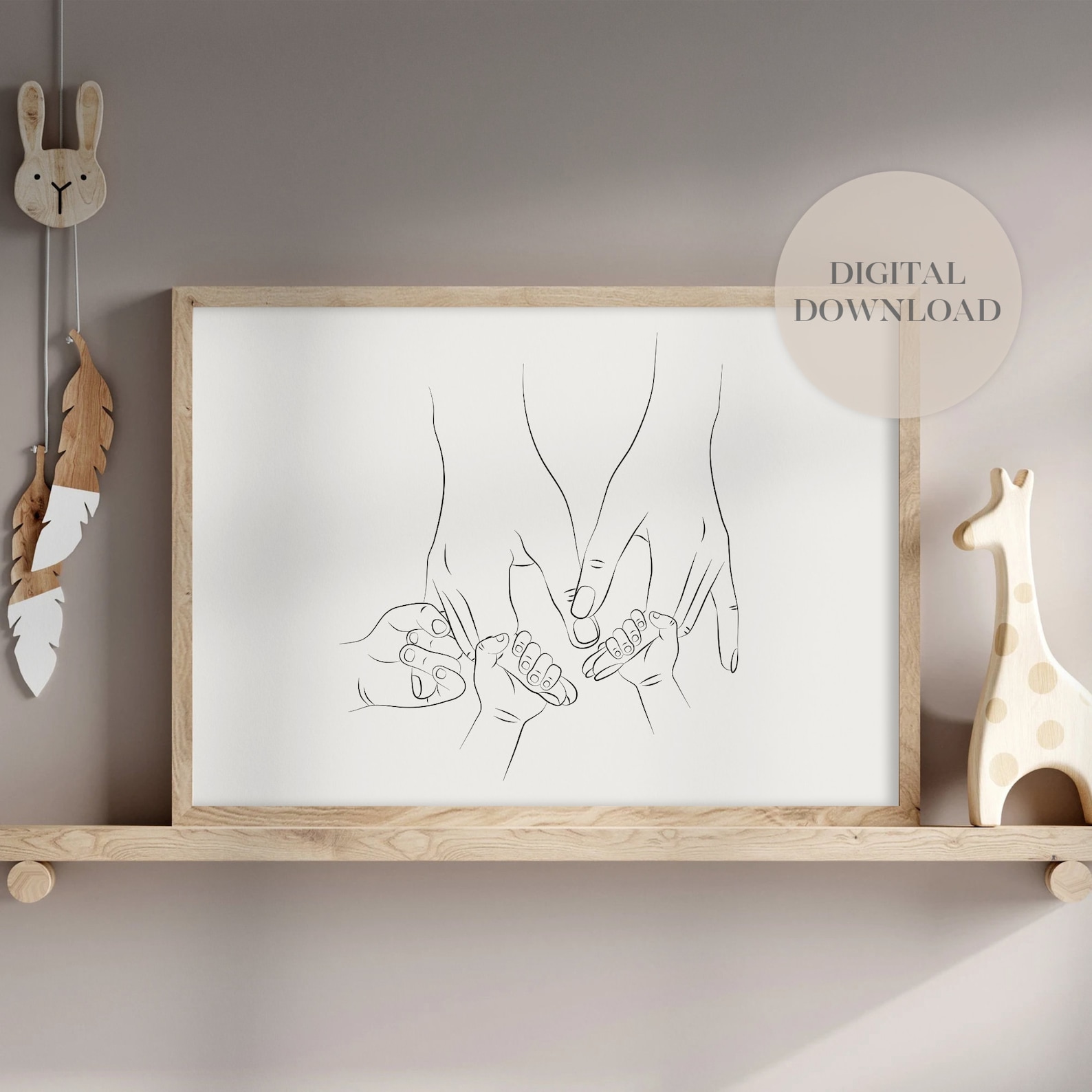 Printable Family of Five Holding Hands Line Art | Three Kids Holding ...