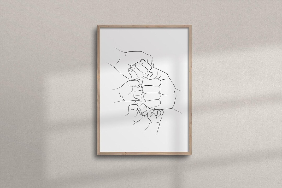 Family of 5 Fist Bump Printable Line Art | Minimalist Family Hands Wall ...