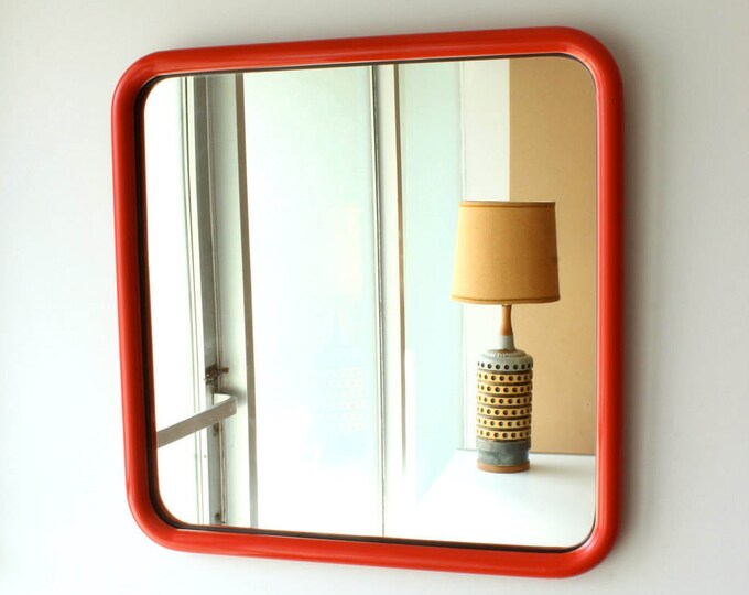 Vintage Mod Red Metal Tube Mirror, Squared, Pop Art, Post Modern, Retro ...
