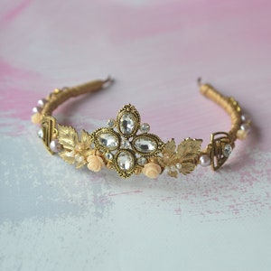 Beige Gold Crown Autumn Tiara Gold Leaf Crown Wedding Tiara Medieval ...